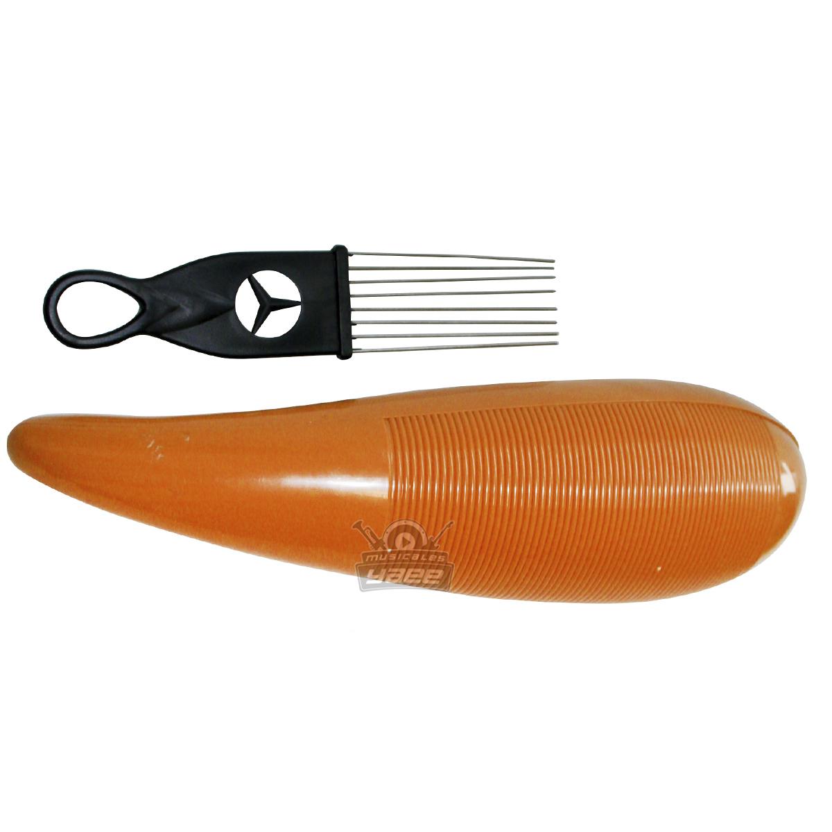 GUIRO COPACABANA DE PLASTICO CAFE 31CM. C/RASPADOR