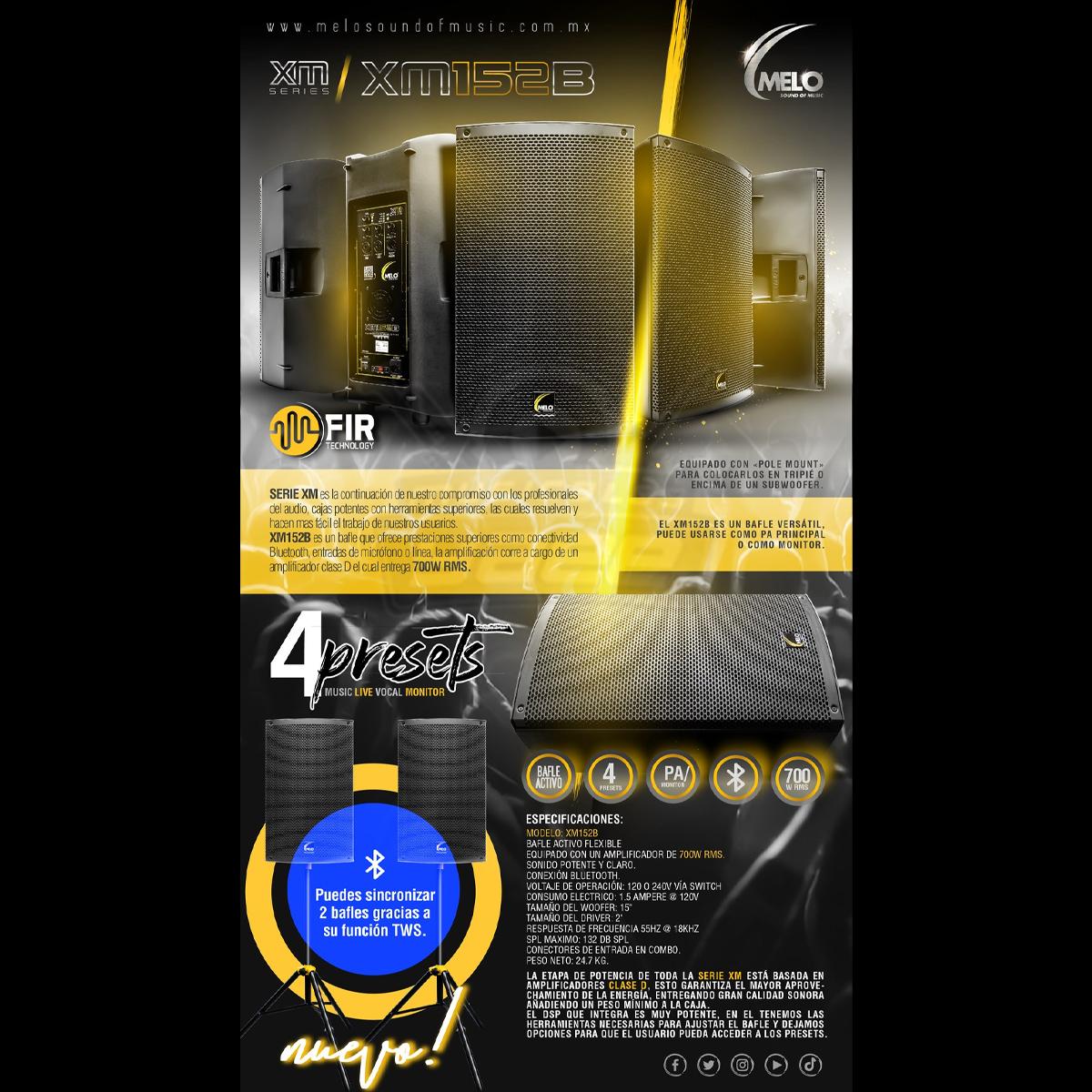 MELO XM152B Bafle Activo 15" Con Bluetooth 800W